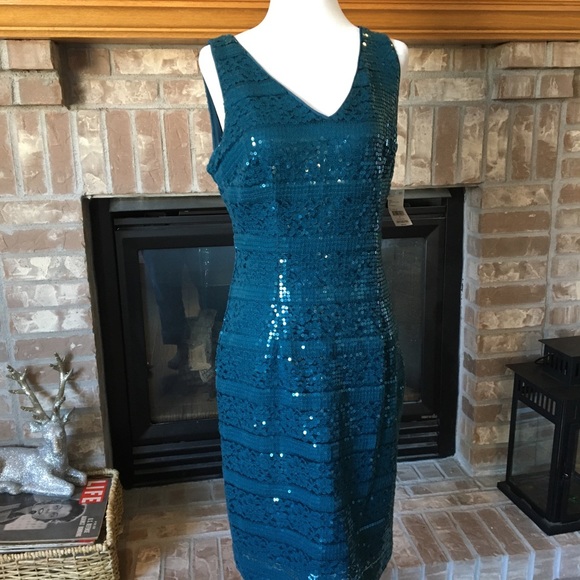 SD Collection | Dresses | Teal Sequin Cocktail Dress Nwt Sz 6 Sd ...